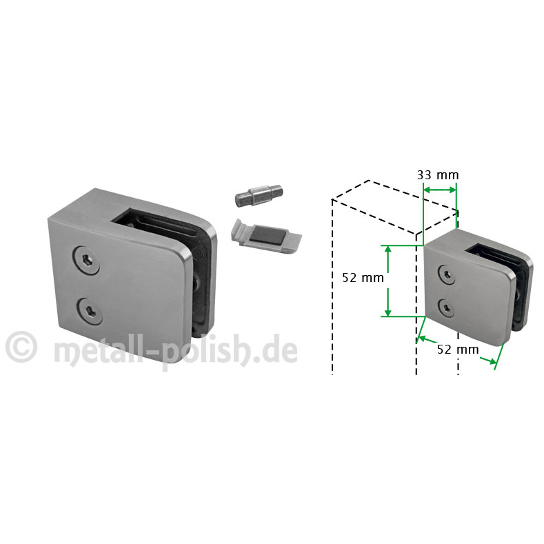 V2A Edelstahl AISI 304 Glashalter 52x52mm mit Sich | Spiller