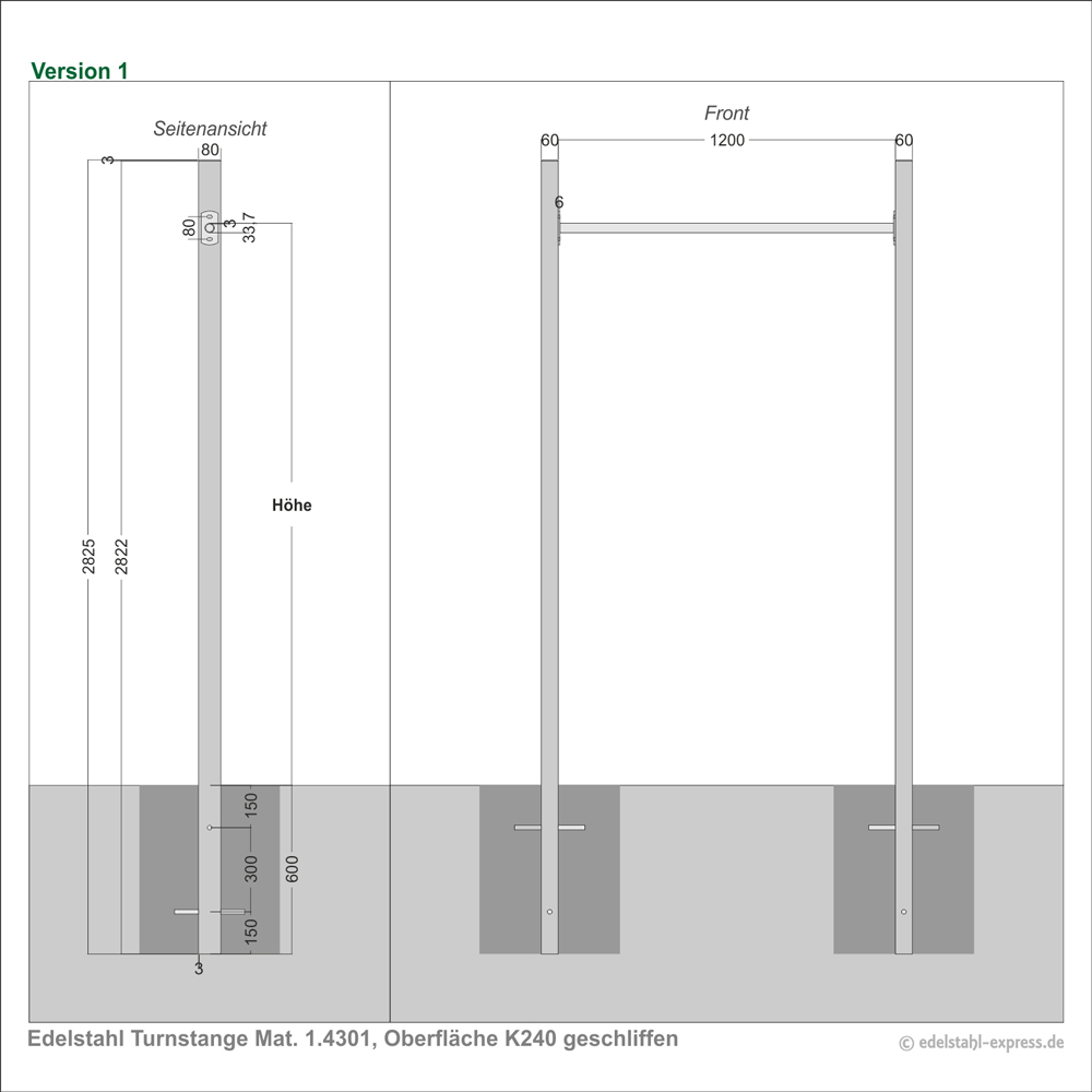 Edelstahl Turnreck Reckstange mit Pfosten V2A | Spiller